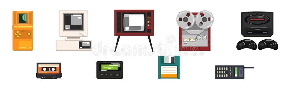 Different Retro Gadget and Electronic Device Vector Set Stock ...