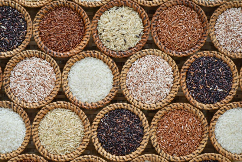 Different Rice Collection on Wicker Stock Photo - Image of healthy ...