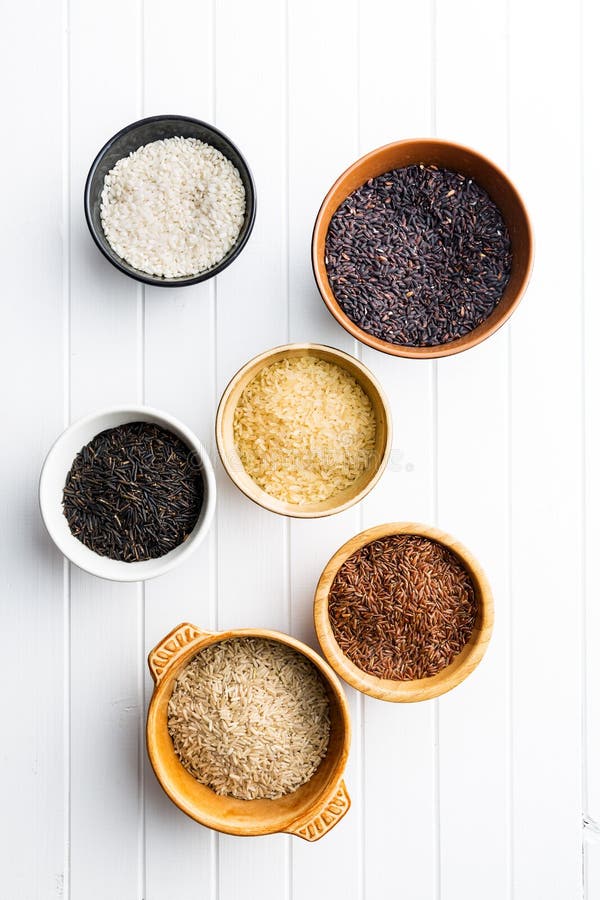 Different rice varieties. stock photo. Image of black - 77637312