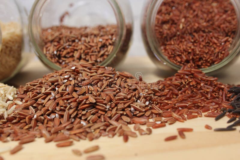 Different Rice Varieties in Rustic Kitchen. Stock Image - Image of ...