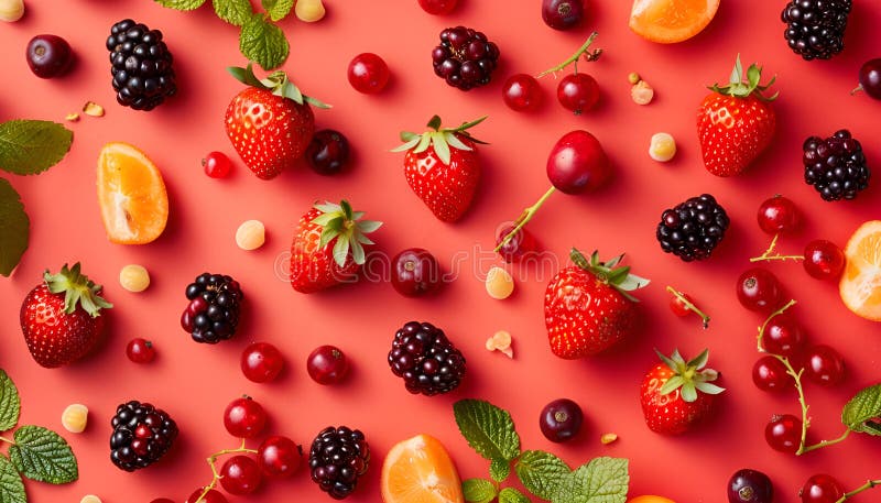 Different Ripe Fruits and Berries As Background, Top View Stock Photo ...