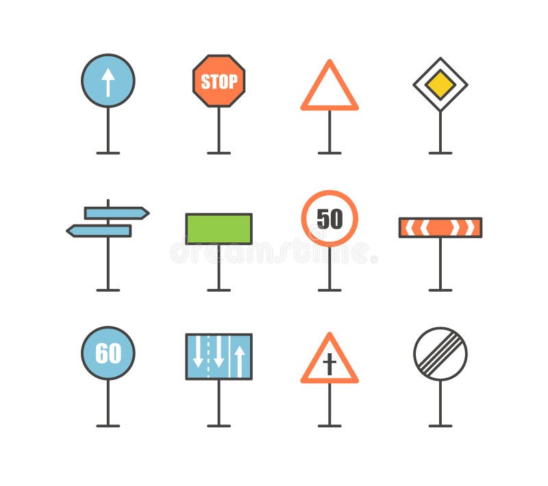 Different Road Sign Icons Collection Stock Vector - Illustration of ...