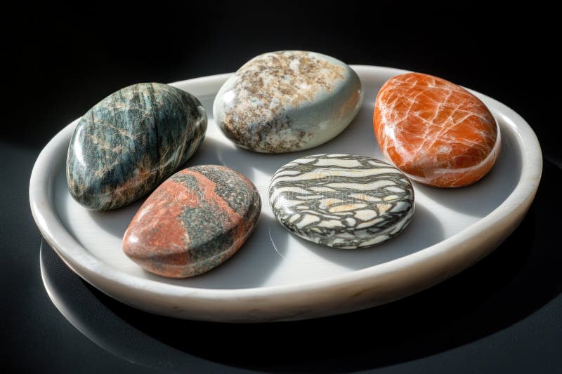 Different Rocks Arranged on Plate Stock Image - Image of display ...