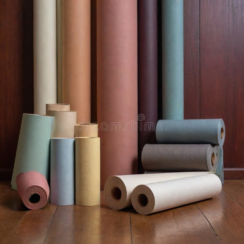 Different Rolls of Natural Color Leather on Rack in Workshop. Materials ...