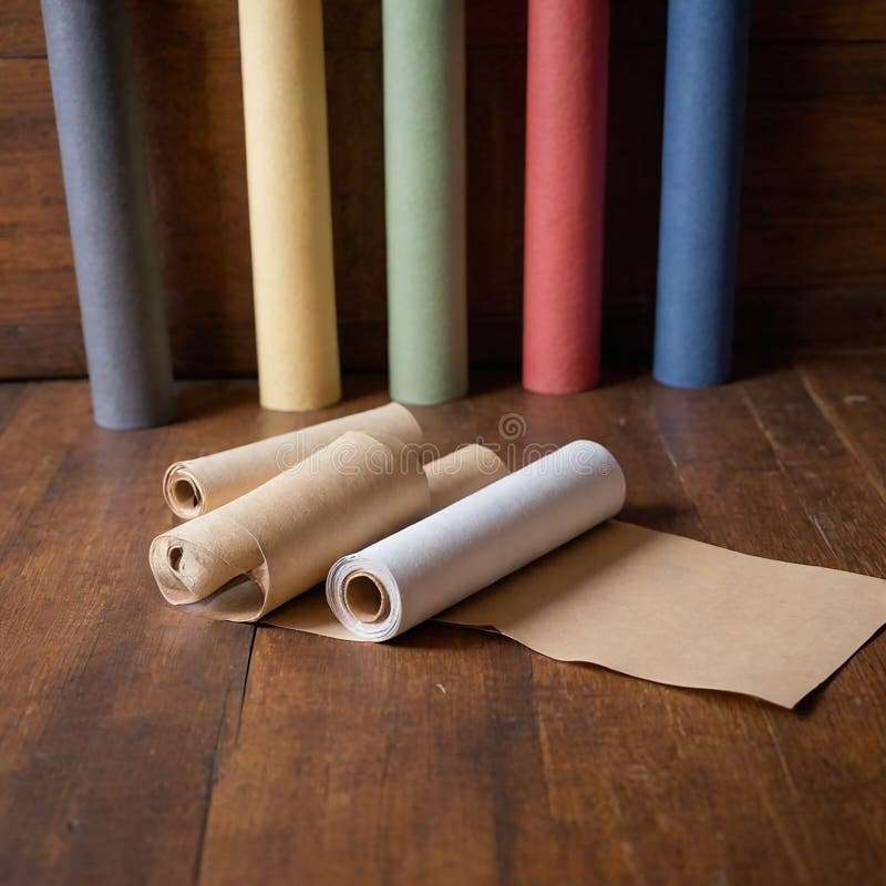 Different Rolls of Natural Color Leather on Rack in Workshop. Materials ...