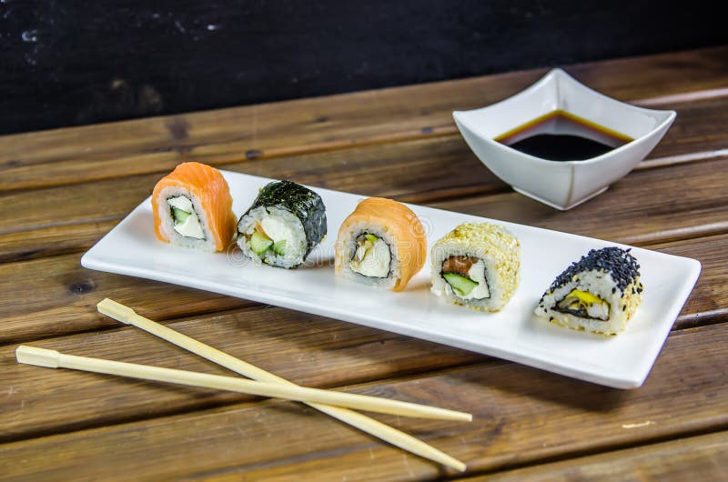 Different Rolls on a White Rectangular Plate Stock Image - Image of ...