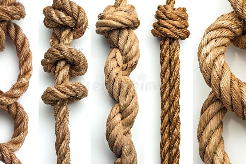 Different Rope Knots on a White Background, Knotted in Horizontal Lines ...