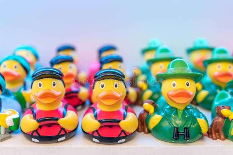 Different Rubber Ducks on the Shelf in the Store Stock Image - Image of ...