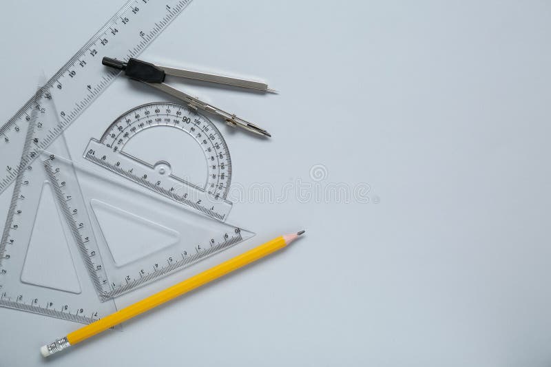 Different Rulers and Compass on Light Grey Background, Flat Lay. Space ...