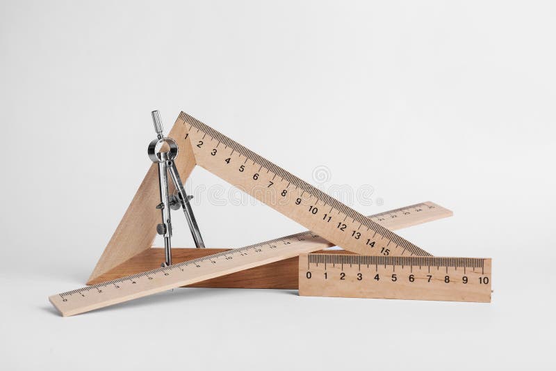 Different Rulers and Compass on White Background Stock Photo - Image of ...