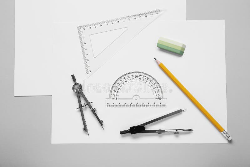 Rulers and Pencil on White Background Stock Photo - Image of isolated ...