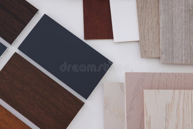 Different Samples Wooden Flooring White Table Top View Stock Photos ...