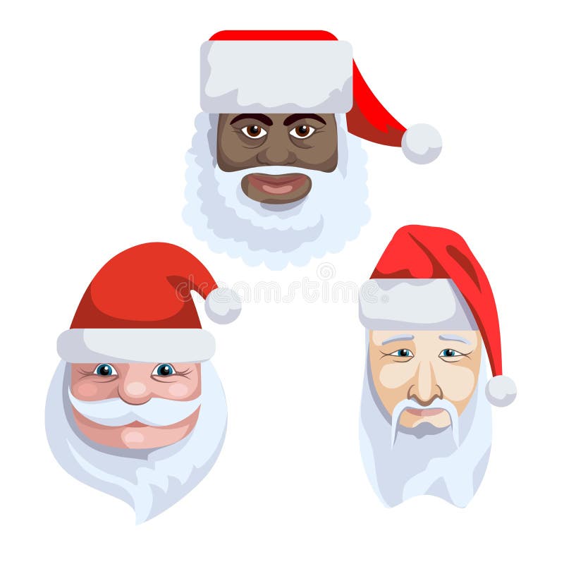 So Different Santa. Three Color Vector Icons on White Background. Stock ...