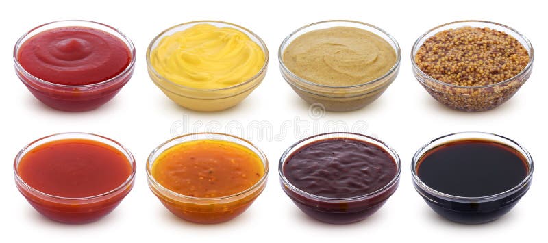 Set of Different Sauces Isolated on White Stock Photo - Image of sushi ...