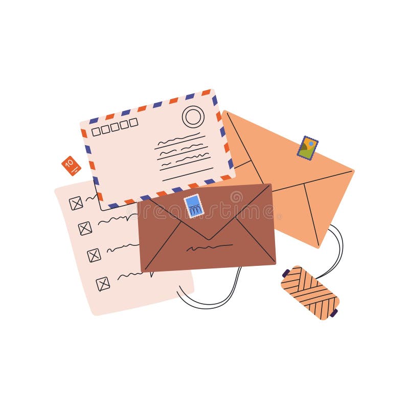 Different Sealed Paper Letters. Air Mail and Craft Envelopes with ...