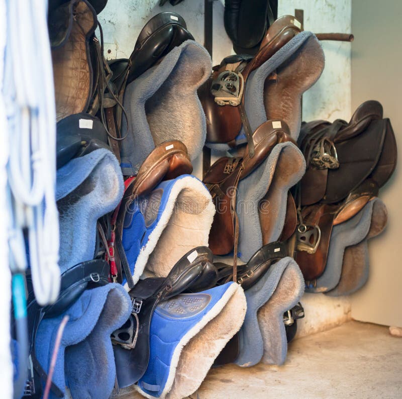 Different Seats for Horse Riding at Horse Stable, Nobody Stock Photo ...