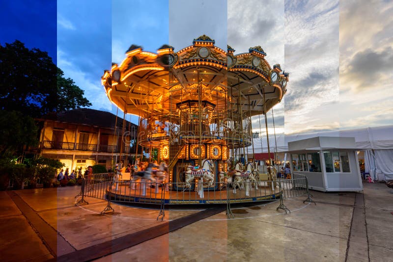 Different Shade Color of Carousel in Amusement Park Stock Photo - Image ...