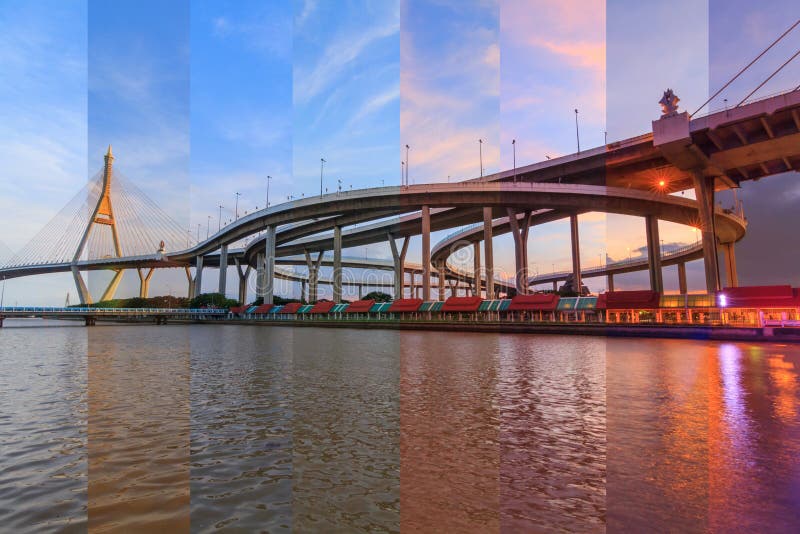 Different Shade Color in Same Frame Beautiful Big Bhumibol Bridge Stock ...