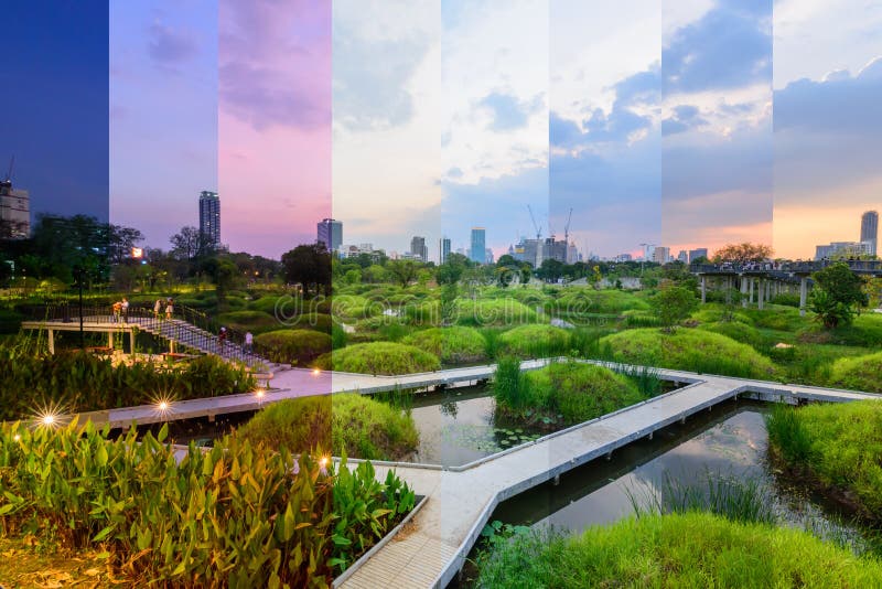 Different Shade Color View of Benchakitti Park in Evening Time Stock ...