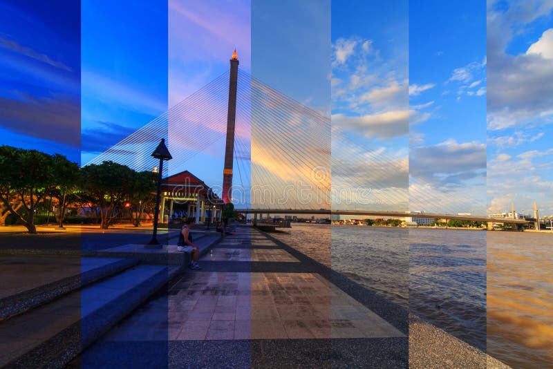 Different Shade in Different Time of Big Bridge in the Park Stock Photo ...