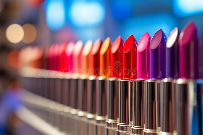 Different Shaded Lipsticks in a Row on Display in Store Stock ...