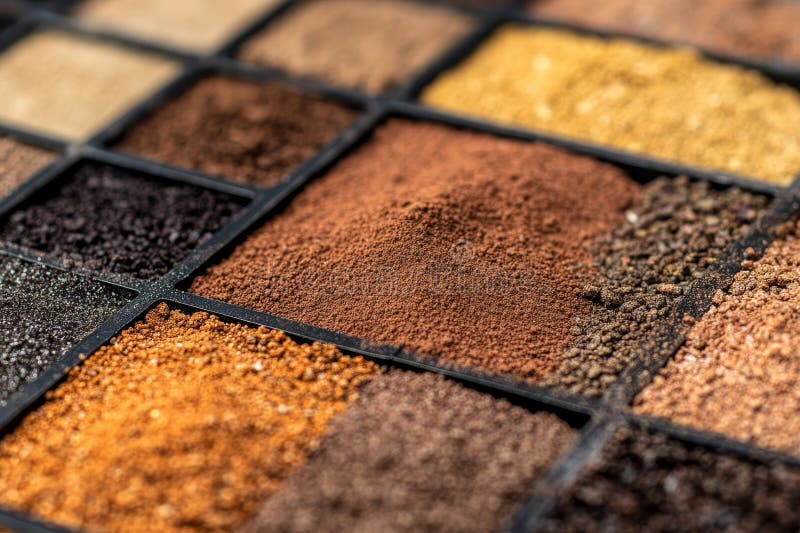 Various Shades of Crushed Cosmetic Powder Arranged in Rows Stock Photo ...
