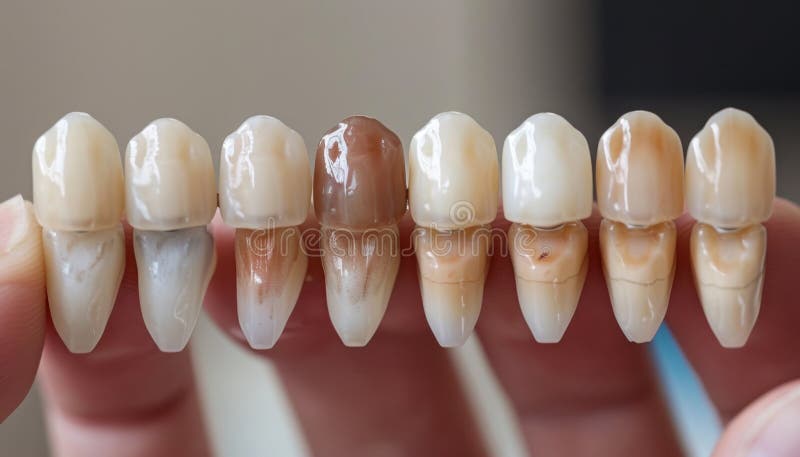 Different Shades of Dental Crowns Displayed for Comparison on a Surface ...