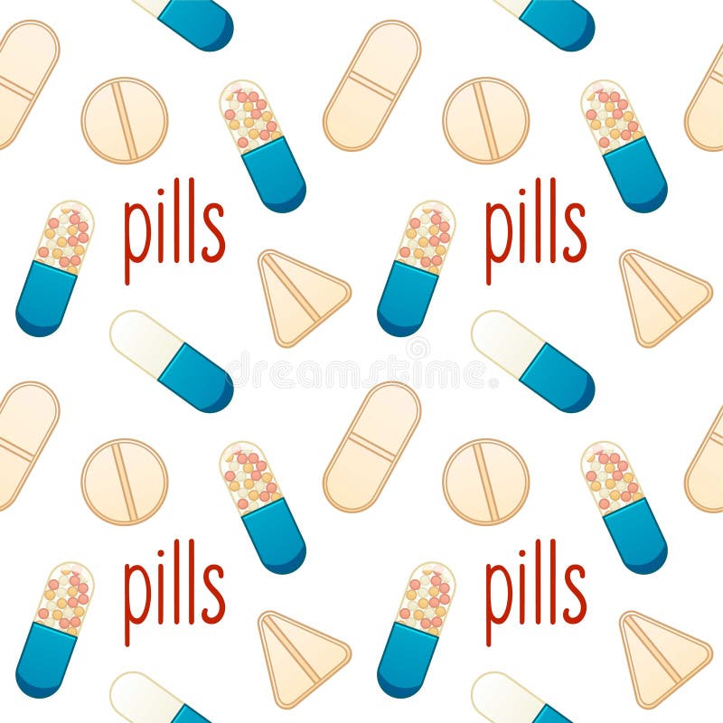 Different Shape Beige Pills and Oval Capsule Tablets Seamless Pattern ...