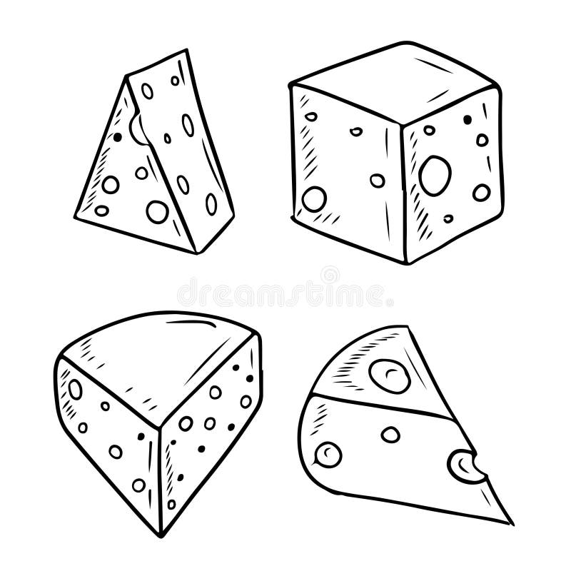 Different Shape of Cheese Pieces with Holes Isolated on White ...