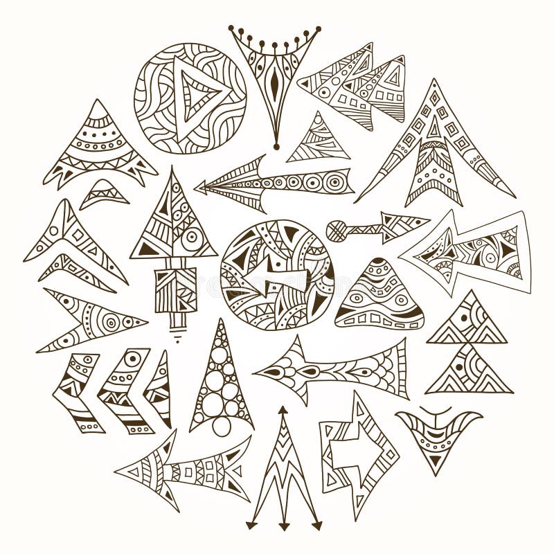 Different in Shape and Design, the Arrows Drawn by Hand. Stock Vector ...