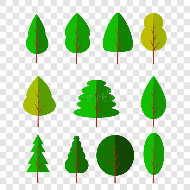 Vector 11 Different Shape Flat Icon of Trees at Transparent Effect ...