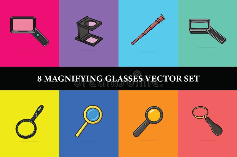 Different Shape Magnifying Glasses Set Vector Illustration. Stock ...