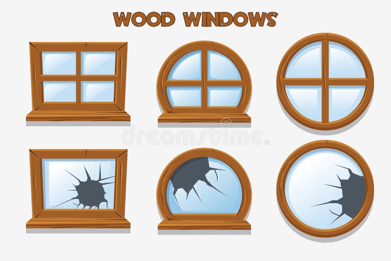 Different Shape and Old Shattered Wood Windows, Cartoon Building ...