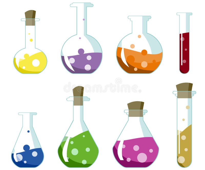Different Shaped Flasks with Colorful Bubbling Liquid Stock Vector ...