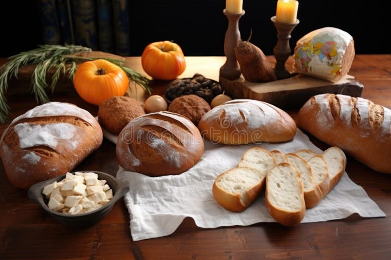 Different Shapes of Bread from Various Countries on a Table Stock ...