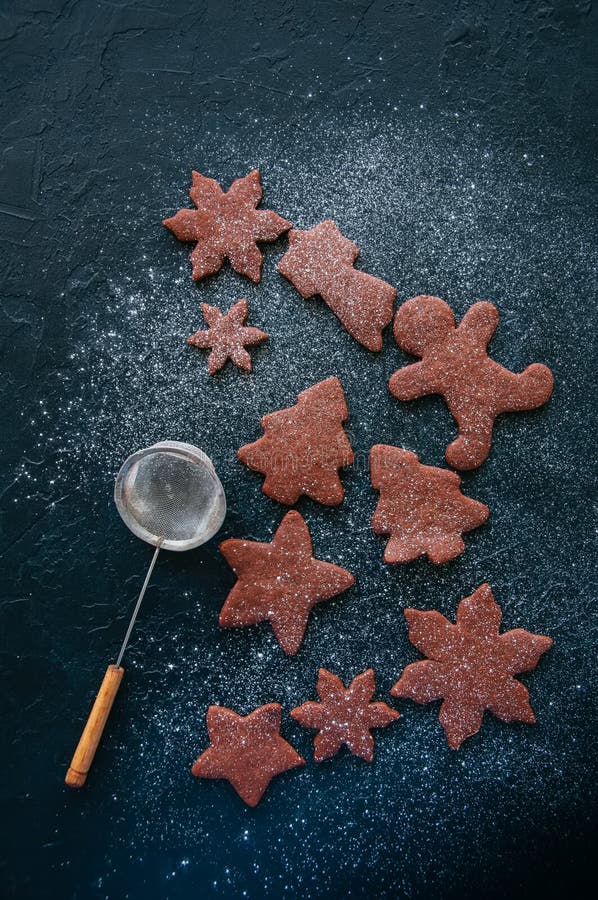 Different Shapes of Chocolate Gingerbread Cookies Sprinkled with Stock ...