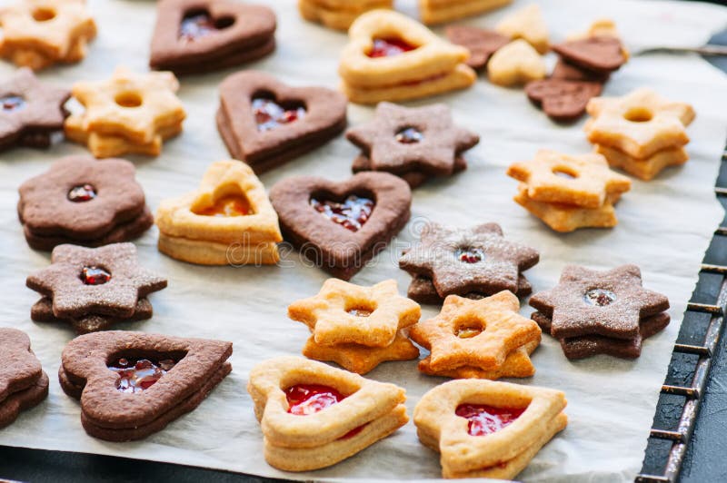 Different Shapes of Festive Cookies with Jam Stock Photo - Image of ...