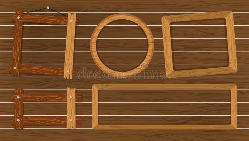 Different Shapes of Frames on Wooden Wall Stock Illustration ...