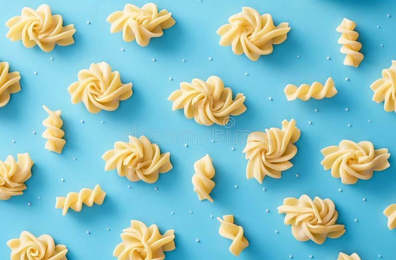 Different Shapes of Pasta Forming a Pattern on a Blue Background with ...