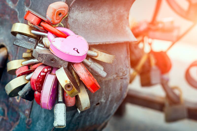 Different Shapes and Sizes Locks Stock Image - Image of bridge, married ...