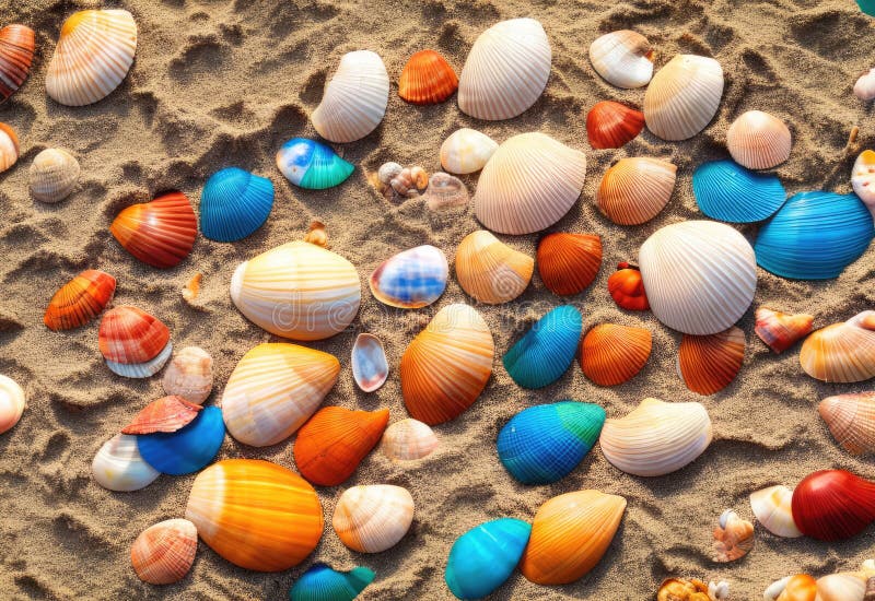 Beach and Colourful Shells on a Sunny Day. Generated with AI Stock ...