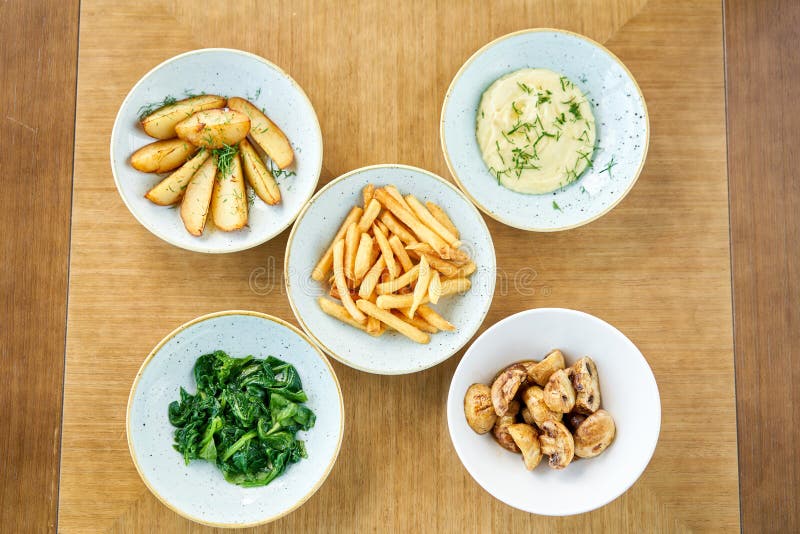 Different Side Dishes. Variety of Dishes on the Table. Restaurant Menu ...