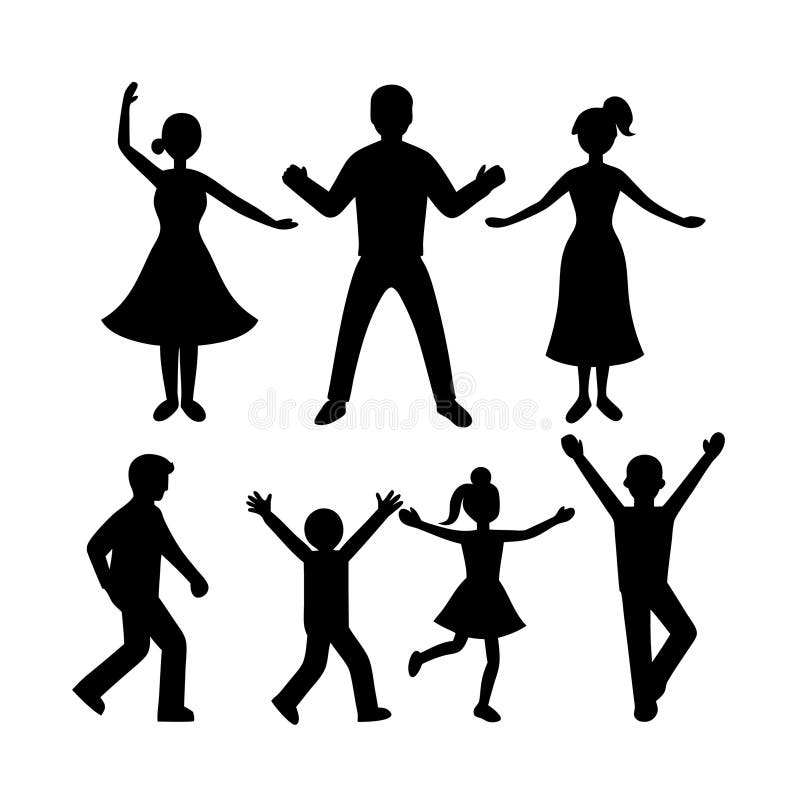 Different Silhouette Dancing Icon Set Features Various Stylized Stock ...