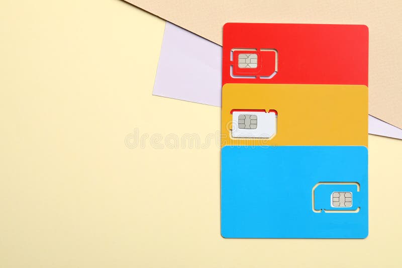 Different SIM Cards on Color Background, Flat Lay Stock Photo - Image ...