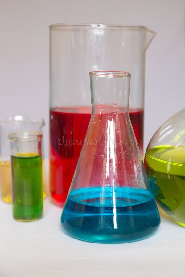 Different Size and Color Chemical Flasks with Colored Chemical ...
