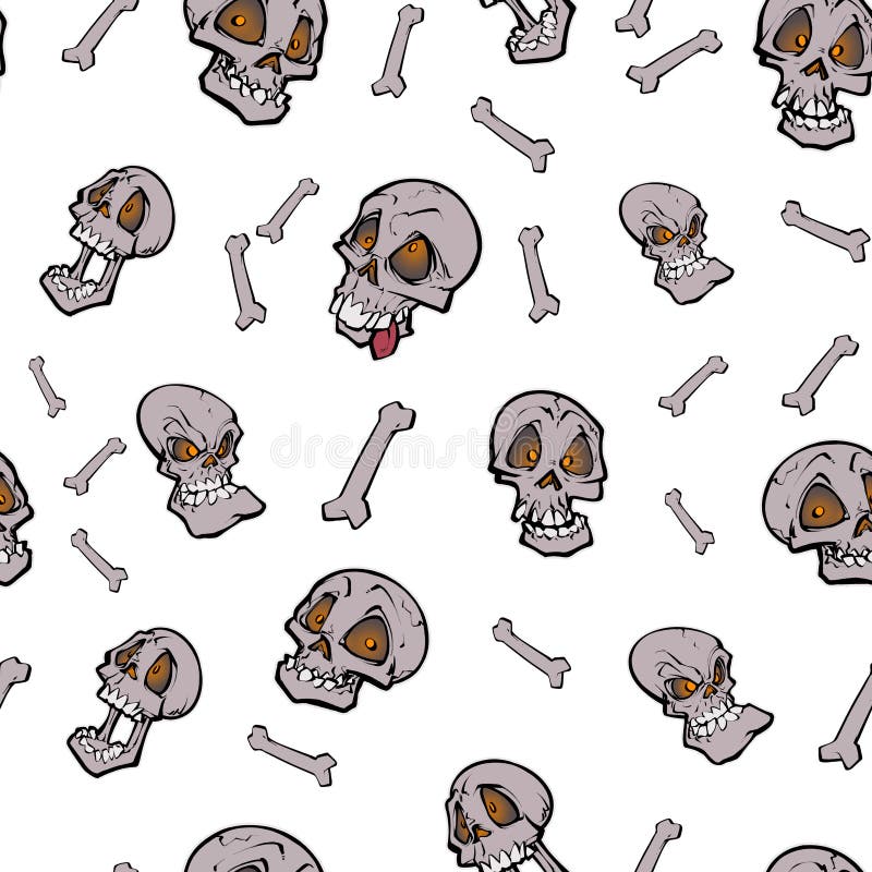Different Size Drawn Funny Random Skulls Seamless Isolated Pattern ...