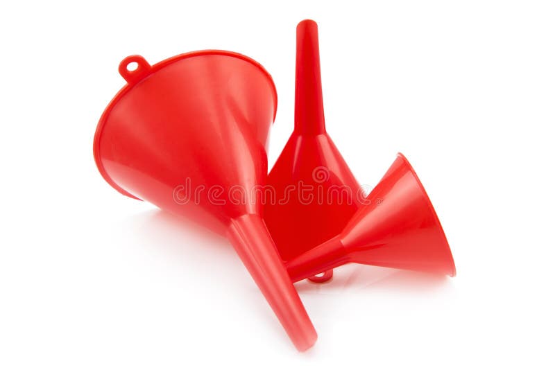 Different Size of Red Plastic Funnel Isolated on White Stock Photo ...
