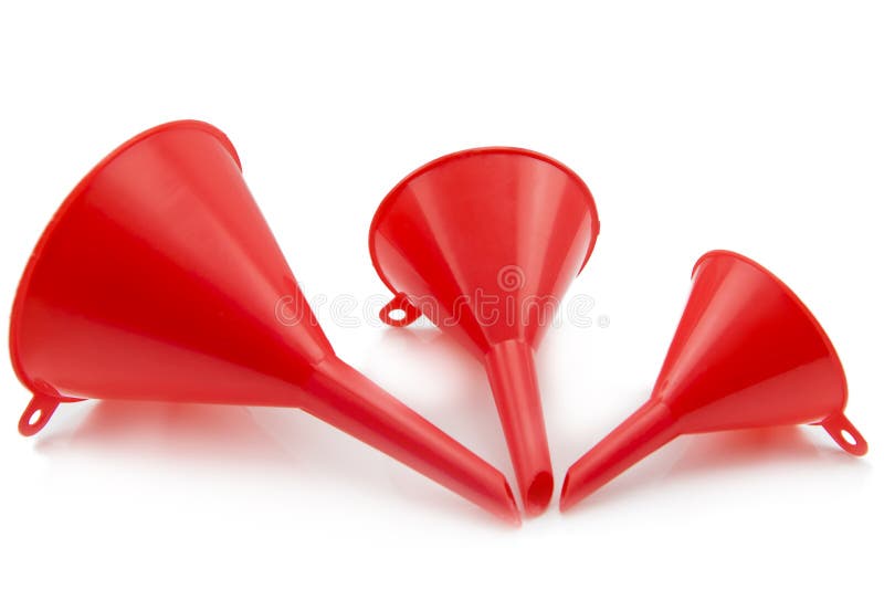 Different Size of Red Plastic Funnel Isolated on White Stock Photo ...