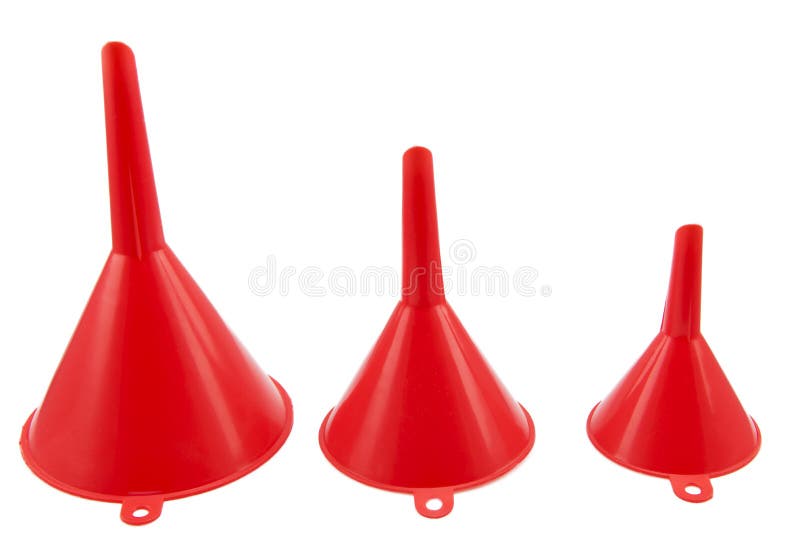 Different Size of Red Plastic Funnel Isolated on White Stock Photo ...