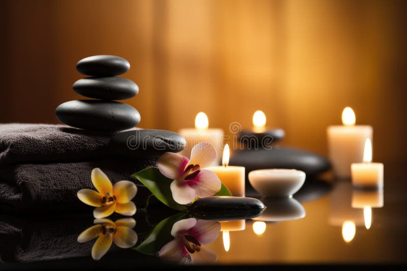 Different-size Smooth Hot Stones Stacked in a Spa Setting Stock ...